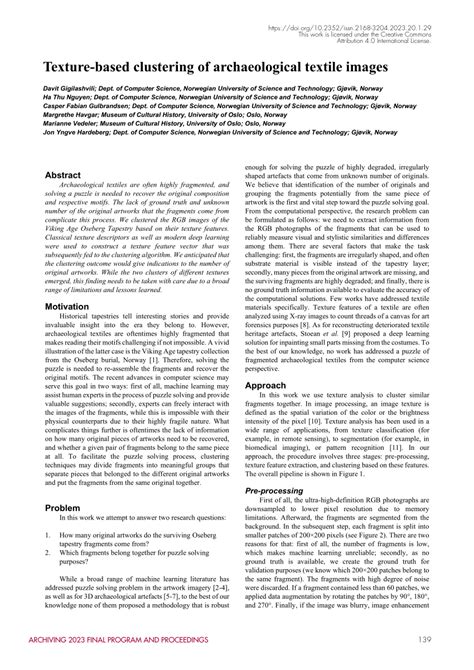 Pdf Texture Based Clustering Of Archaeological Textile Images