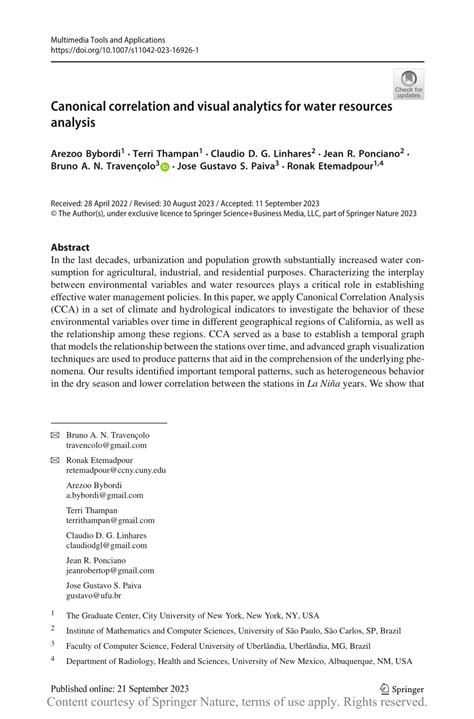 Canonical Correlation And Visual Analytics For Water Resources Analysis