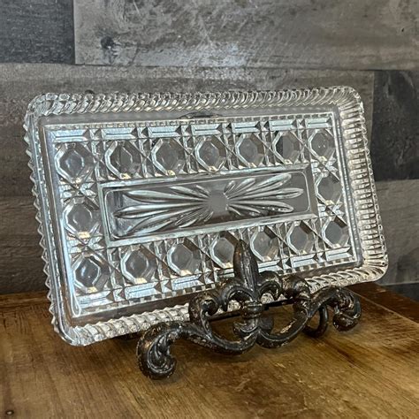 Vintage Rectangular Glass Tray Serving Tray Trinket Tray Etsy