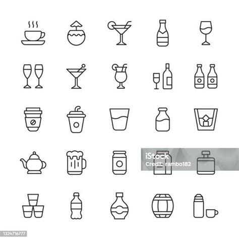 음료 라인 아이콘 편집 가능한 스트로크 알코올 맥주 병 카페 샴페인 칵테일 커피 플라스크 유리 우유 나이트 클럽 나이트 라이프 나이트 라이프 파티 사교 이벤트 청량 음료