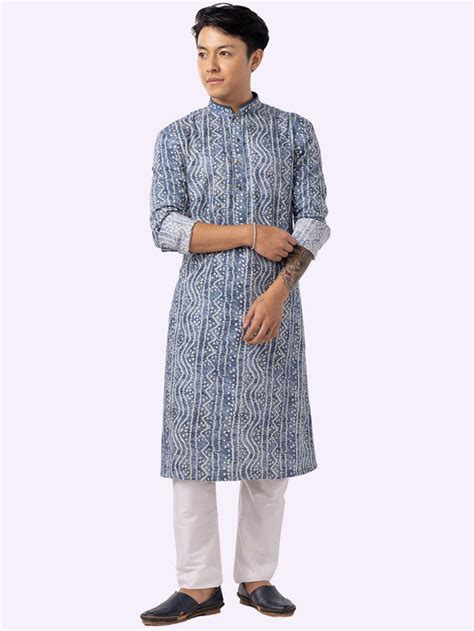 Traditional Indigo Blue Printed Kurta For Men The Kurta Company