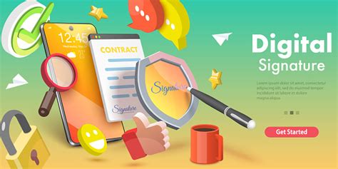 디지털 서명의 3d Isometric 플랫 벡터 개념 적 그림 보안에 대한 스톡 벡터 아트 및 기타 이미지 보안 법 디자인 Istock