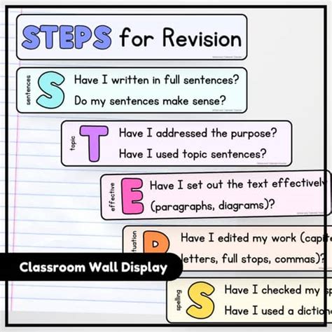 Steps To Revision Wall Display And Self Assessment Checklists Tpt