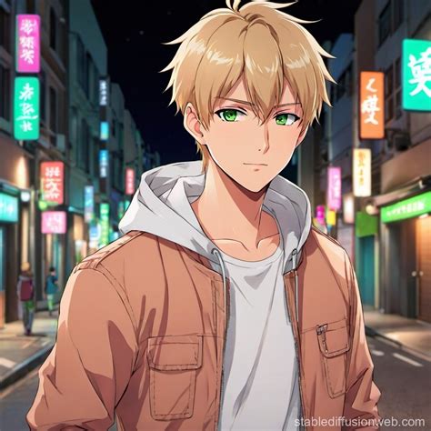 Blonde Haired Anime Man At Night Stable Diffusion Online