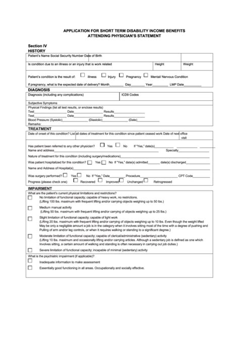 Application For Short Term Disability Income Benefits Attending