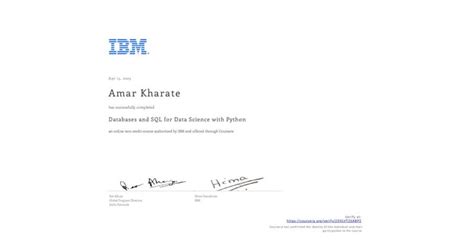 Amar Kharate On Linkedin Completion Certificate For Databases And Sql For Data Science With Python