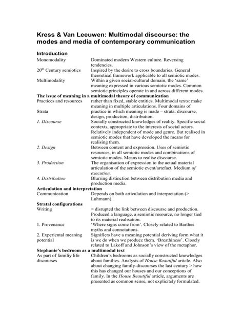 Multimodal Discourse Modes And Media In Communication