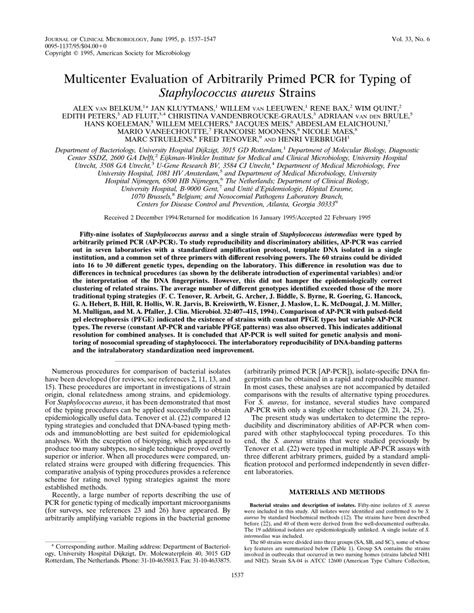 Pdf Multicenter Evaluation Of Arbitrarily Primed Pcr For Typing Of Staphylococcus Aureus Strains