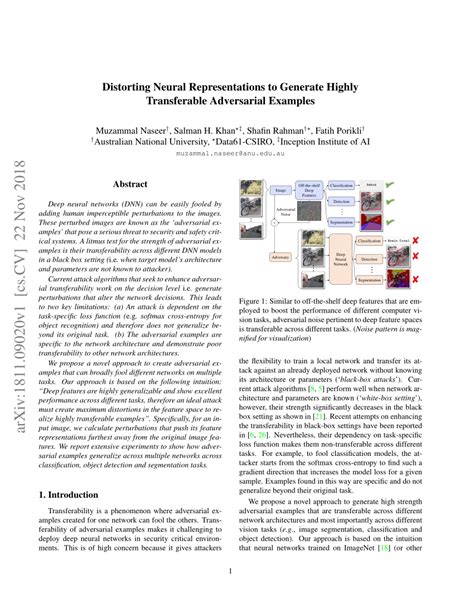 Pdf Distorting Neural Representations To Generate Highly Transferable Adversarial Examples