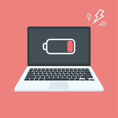 Laptop Computer With Low Battery Sign On Screen Vector Flat