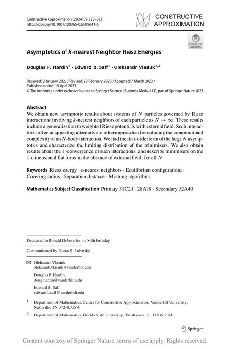 Asymptotics Of K Nearest Neighbor Riesz Energies Request Pdf