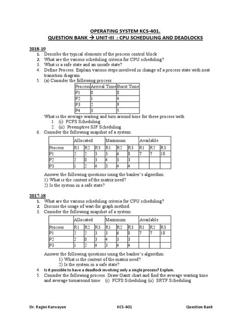Operating System Kcs 401 Question Bank À Unit Iii Cpu Scheduling And