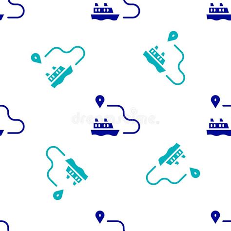Blue Ship Line Path Of Ship Sea Route With Start Point Gps And Black Line Icon Isolated Seamless