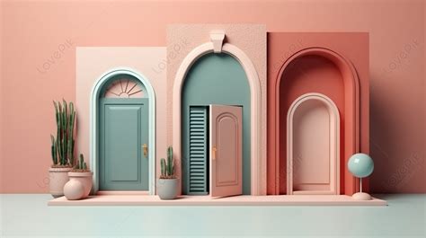 놀랍도록 부드러운 파스텔 배경이 3d 렌더링된 종이 아트 도어 컨셉을 향상시킵니다 3d 배경 3d 렌더링 배경 아트 배경