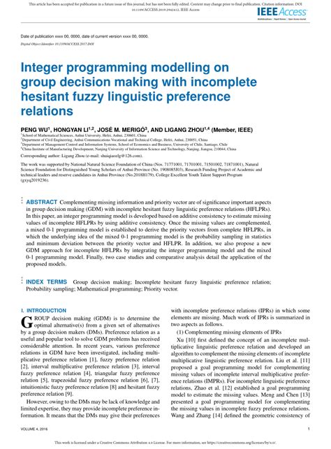 Pdf Integer Programming Modeling On Group Decision Making With