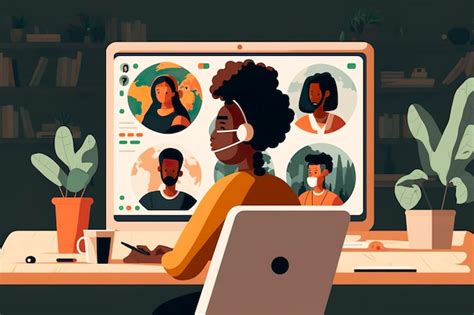 Premium Ai Image A Woman In A Headset Sits At A Computer With A Man