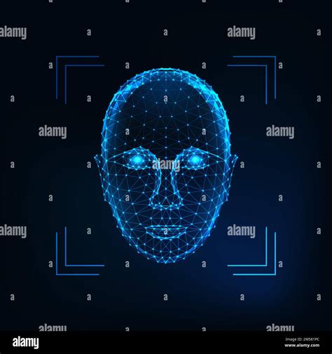 Biometric Person Identification Facial Recognition Concept Futuristic Low Polygonal Human Face