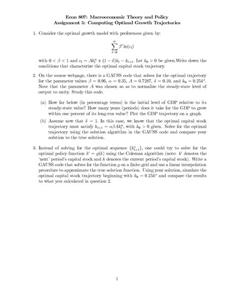 Econ 807 Macroeconomic Theory And Policy