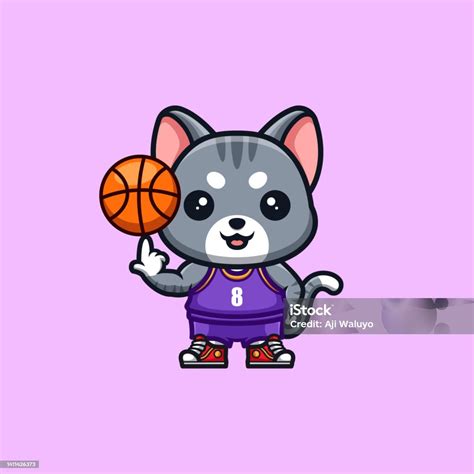 국내 고양이 농구 귀여운 크리에이티브 카와이 만화 마스코트 로고 농구 팀 스포츠에 대한 스톡 벡터 아트 및 기타 이미지 농구