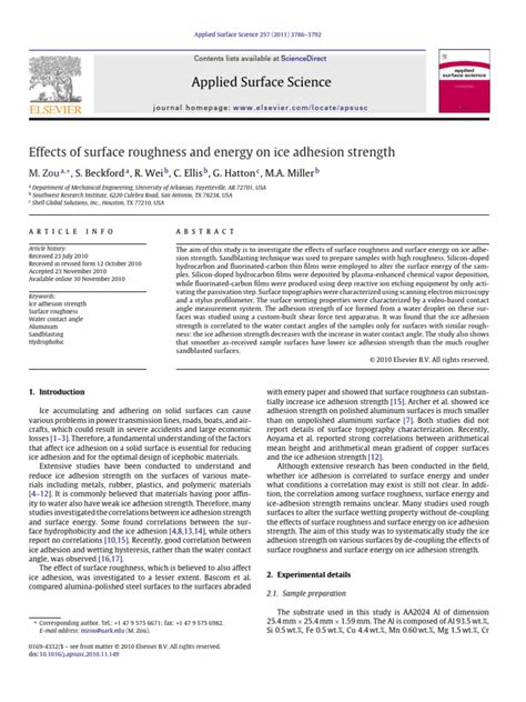 Effects Of Surface Roughness And Energy On Ice Adhesion Strength Pdf Wetting Scanning