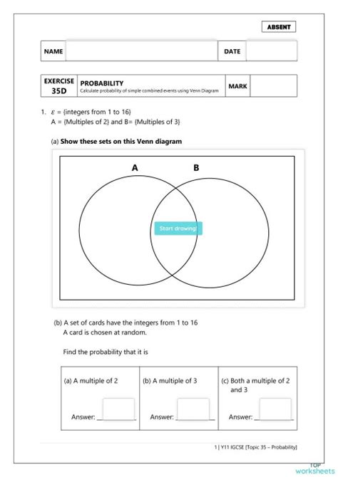 Probability Of Simple Combined Events Using Venn Diagram Interactive