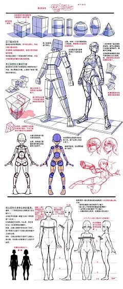 来自外国插画师nsio编制的人体绘制教程，传授了他绘画人体时化繁为简的小技能！几何图形法绘制任何物体都是适用的~前提是你已经很好的掌握了如何依靠参照来估算比例、如何打好绘画立体几何的基本功~ 花瓣网