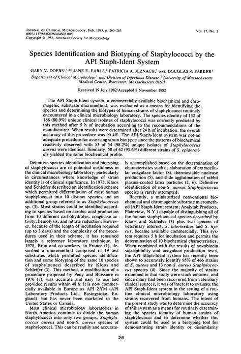 Species Identification And Biotyping Of Staphylococci By The Api Staph Ident System Pmc