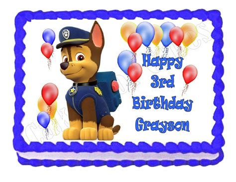 Paw Patrol Chase Edible Cake Image Cake Topper Birthday Sheet Cakes Edible Image Cake Paw