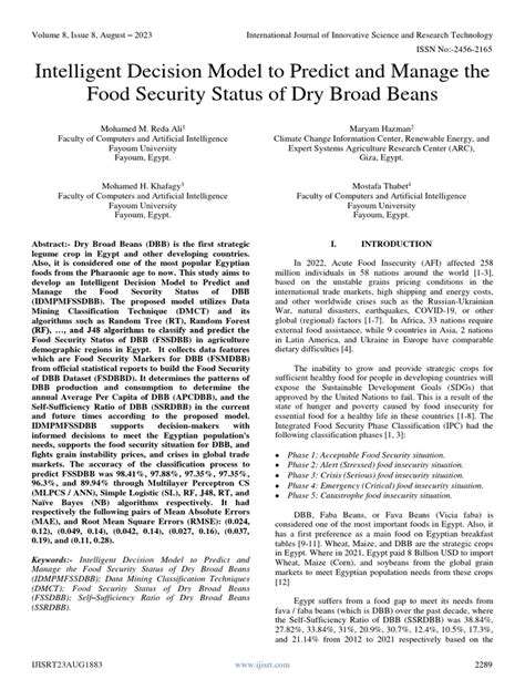 Intelligent Decision Model To Predict And Manage The Food Security Status Of Dry Broad Beans