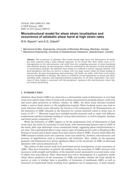 Pdf Microstructural Model For Shear Strain Localization And Occurrence Of Adiabatic Shear Band