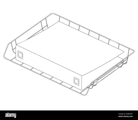 Contour Of Office Folder With Documents On The Shelf From Black Lines Isolated On White