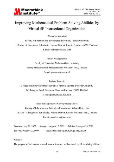 Pdf Improving Mathematical Problem Solving Abilities By Virtual 5e Instructional Organization