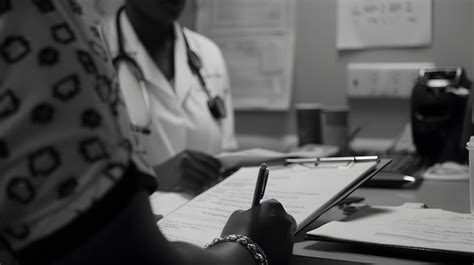 Patient Filling Out Forms Medical Professional Reviewing Documents In