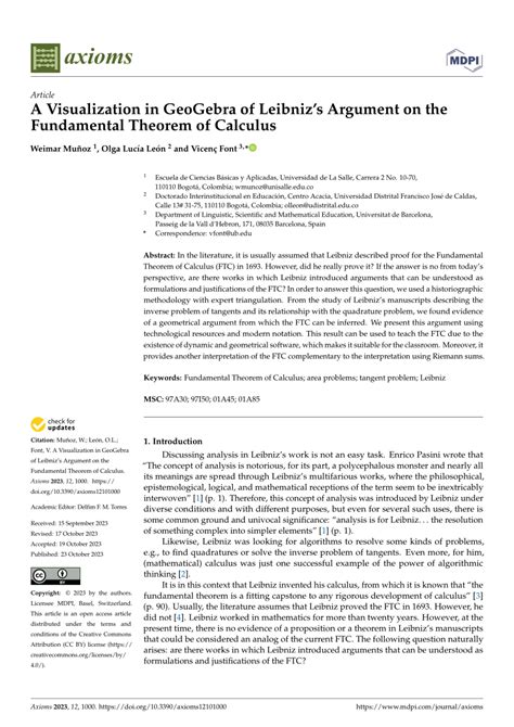Pdf A Visualization In Geogebra Of Leibnizs Argument On The Fundamental Theorem Of Calculus