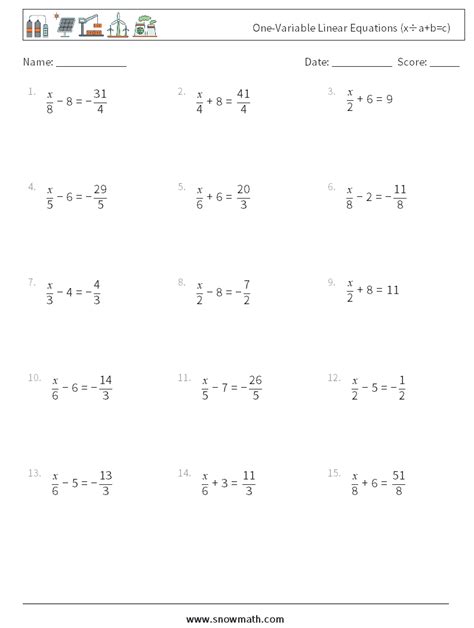 One Variable Linear Equations X÷abc Math Worksheets Math Practice