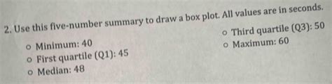 Use This Five Number Summary To Draw A Box Plot All Values Are In Seconds Minimum 40 T