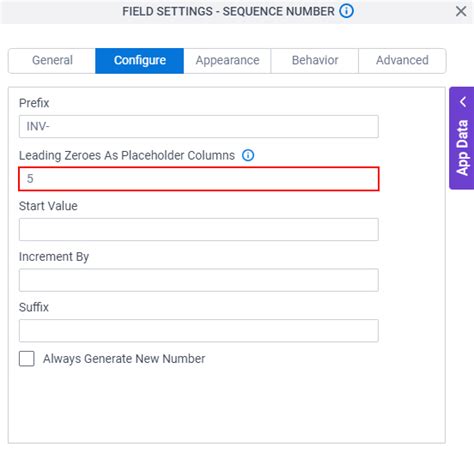 Example Configure The Sequence Number Form Control