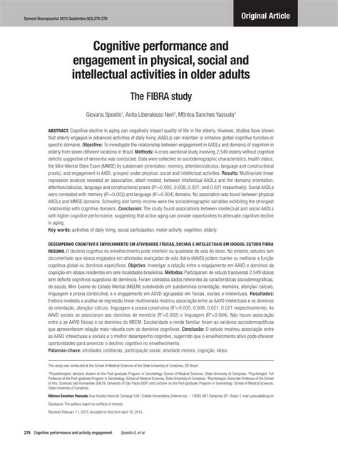 Pdf Cognitive Performance And Engagement In Physical Social And Intellectual Activities In