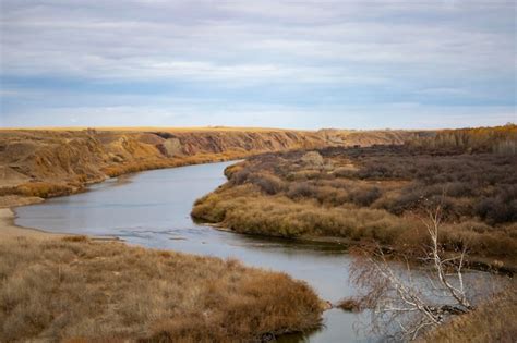 The Ishim River Is A Riverbed An Autumn Landscape Premium Photo