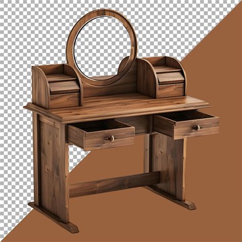 투명한 배경에 빈티지 목조 거울 테이블의 3d 렌더링 Ai 생성 프리미엄 Ai 생성 Psd