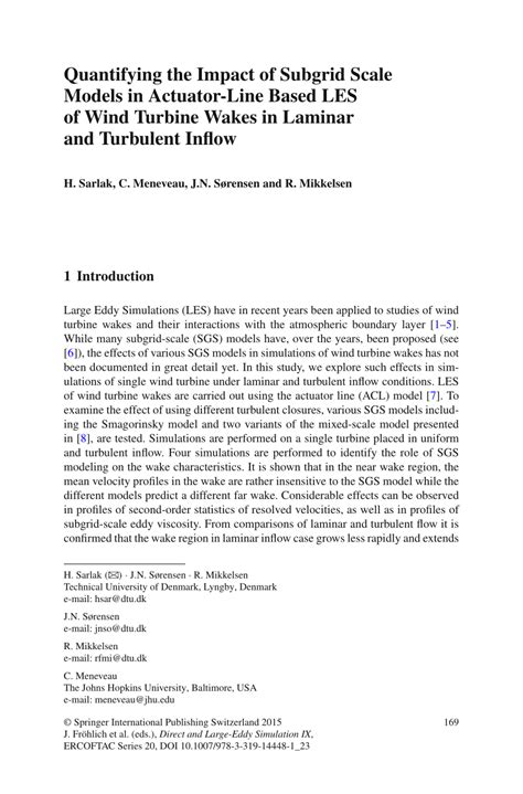 Pdf Quantifying The Impact Of Subgrid Scale Models In Actuator Line