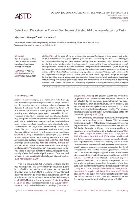 Pdf Defect And Distortion In Powder Bed Fusion Of Metal Additive