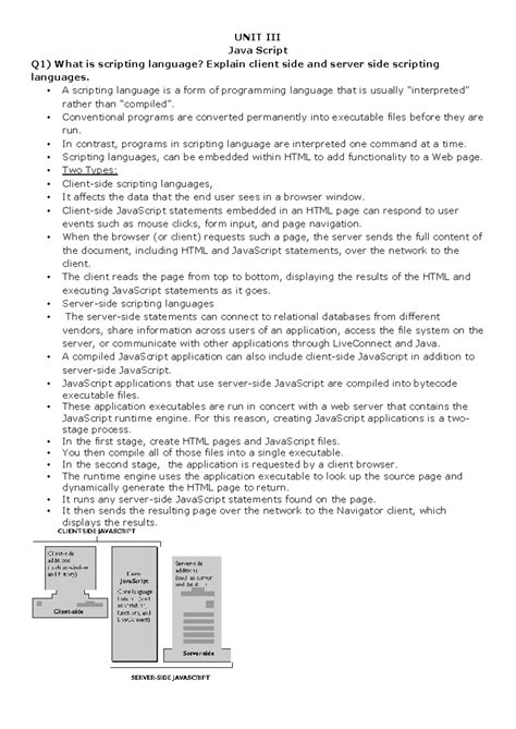 Unit3 Js Unit Iii Java Script Q1 What Is Scripting Language Explain Client Side And Server