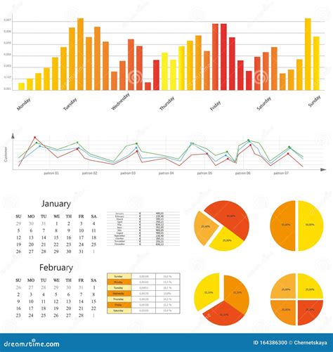 Different Colorful Graphs With Information Illustration Stock