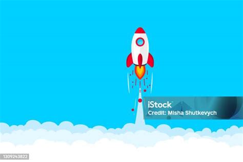 로켓 발사 우주 로켓 발사 구름 속에서 날아다니는 로켓 성공적인 스타트업 비즈니스 컨셉 새로운 프로젝트가 시작됩니다 창의적이거나