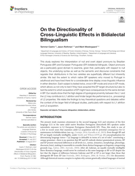Pdf On The Directionality Of Cross Linguistic Effects In Bidialectal Bilingualism