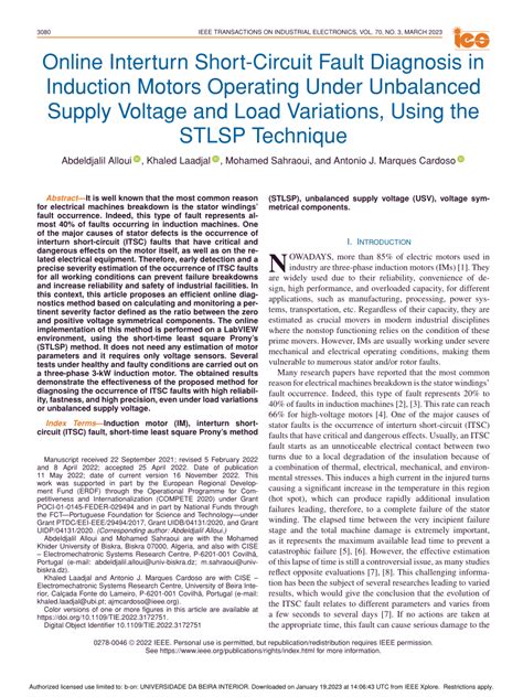 Pdf Online Inter Turn Short Circuit Fault Diagnosis In Induction Motors Operating Under