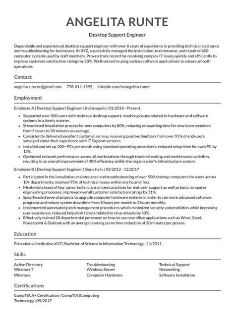 Desktop Support Engineer Resume Cv Example And Writing Guide