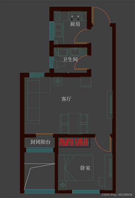 CAD绘制一厅一室房型平面图 cad一房一厅平面图 CSDN博客