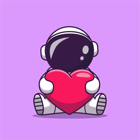 Cute Astronaut Holding Heart Love Cartoon Vector Icon Illustration